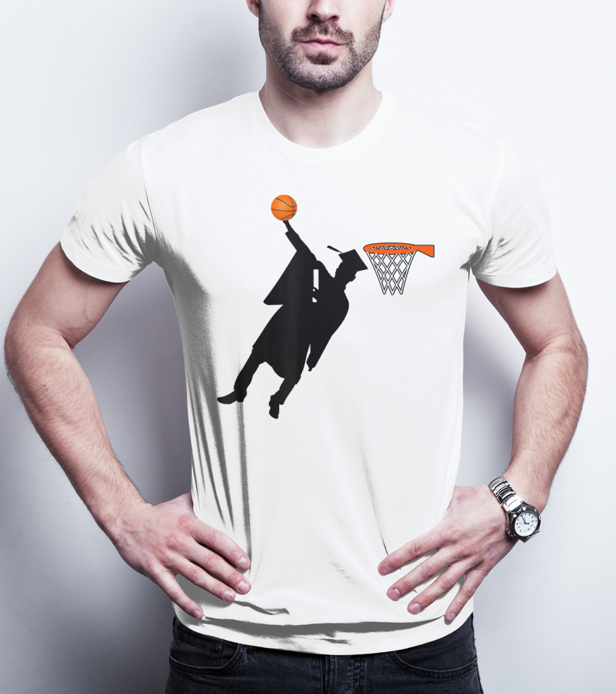 Graduation Basketball Dunk Silhouette With Cap And Basketball Hoop T-Shirt