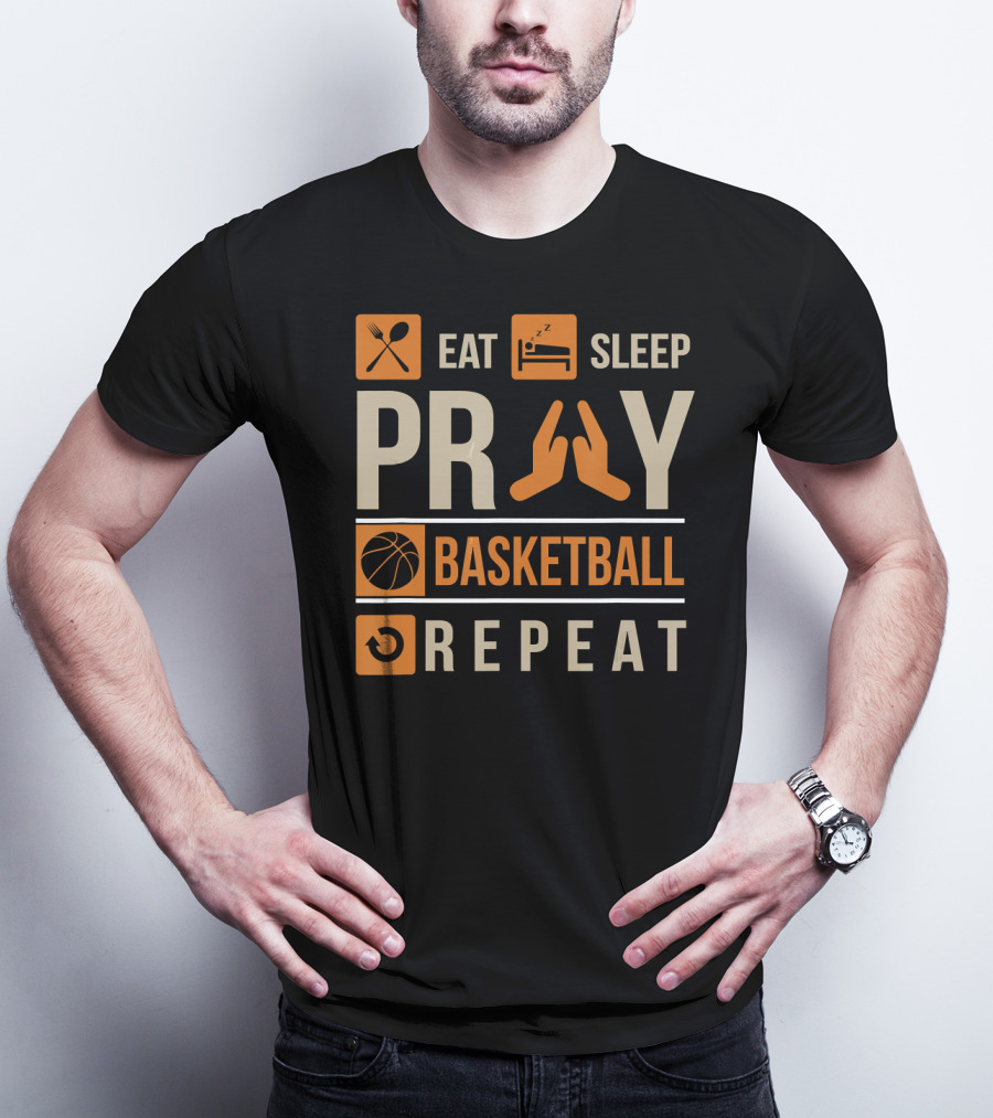 Eat Sleep Pray Basketball Repeat Catholic Basketball Lovers Faith-Based Sports Routine T-Shirt
