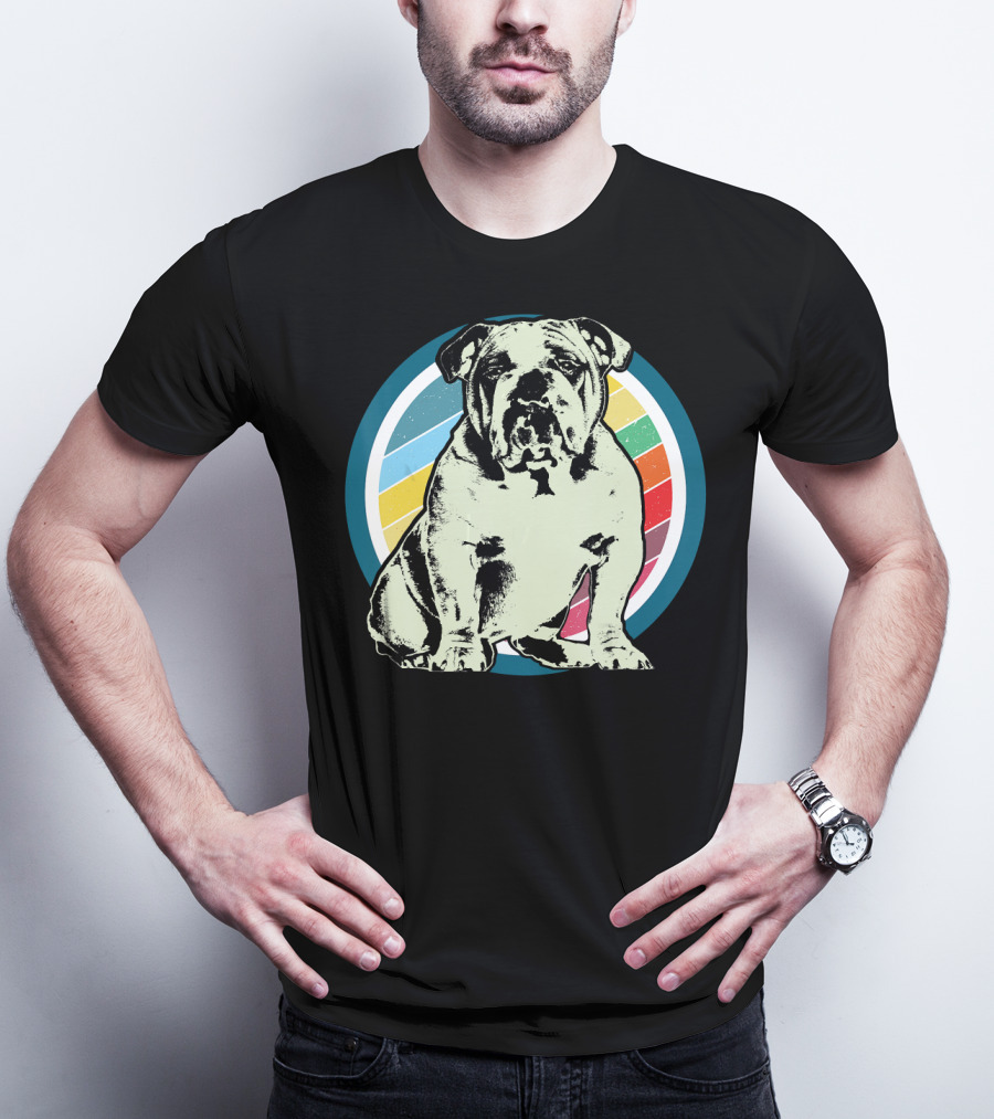 English Bulldog Retro Style Rainbow Circle T-Shirt