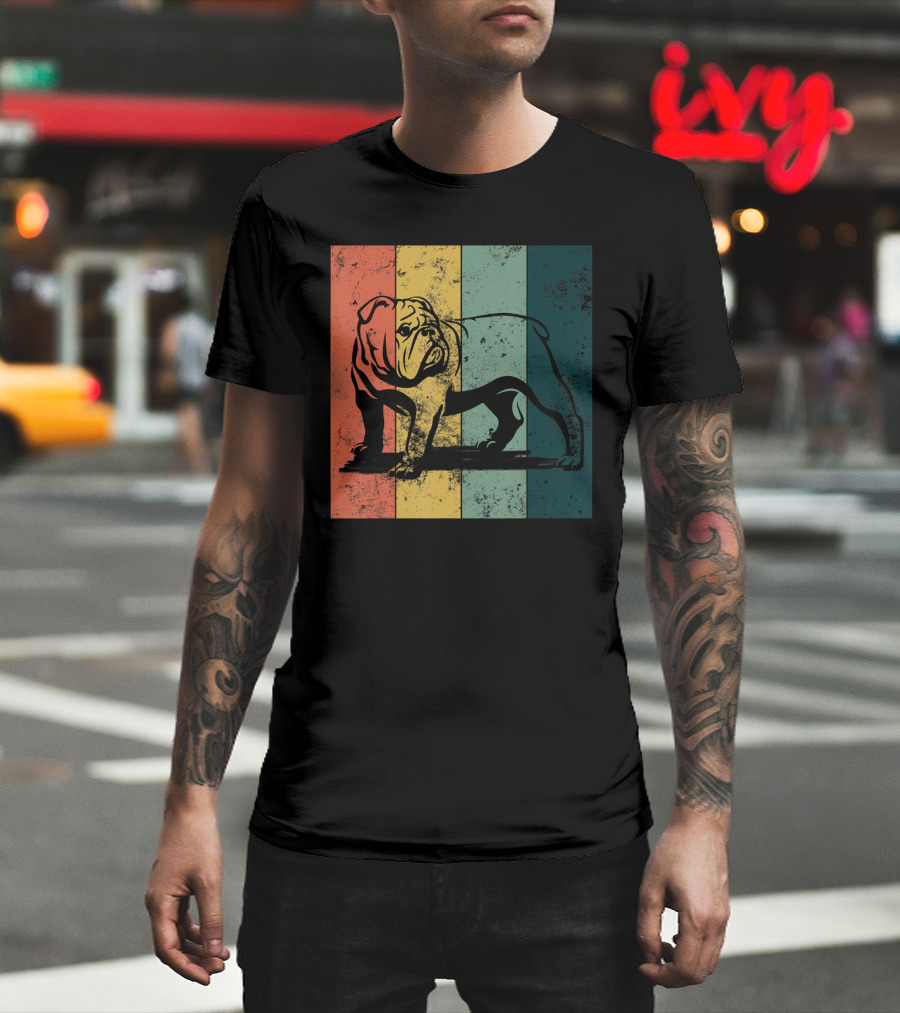 English Bulldog Vintage Stripe T-Shirt