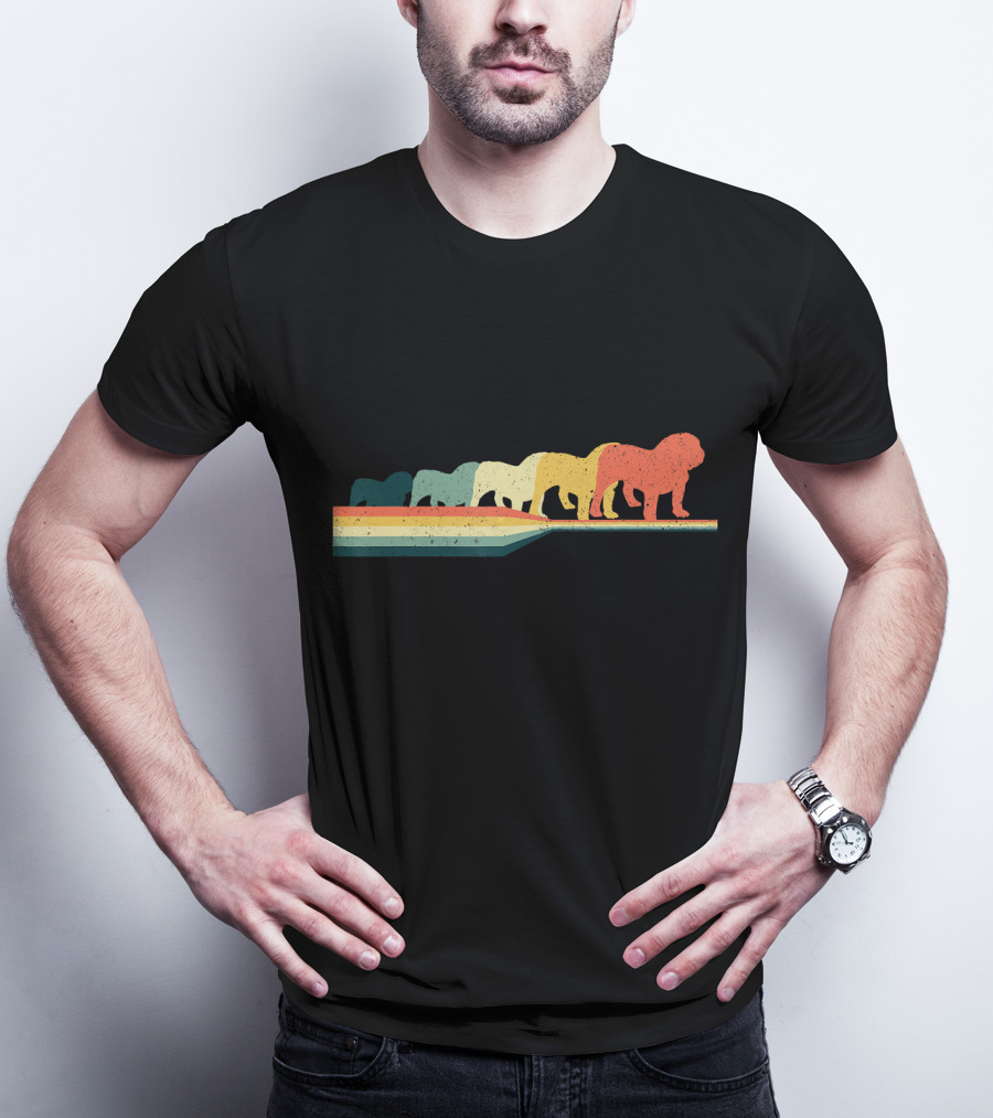 English Bulldog Retro Vintage Rainbow T-Shirt