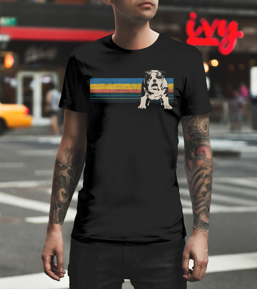 English Bulldog Retro Stripes T-Shirt