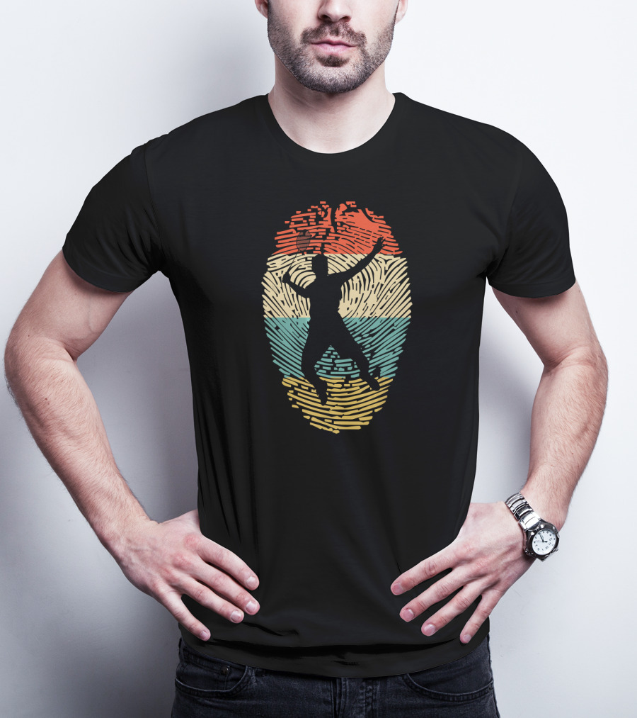Fingerprint Silhouette Badminton Player In DNA T-Shirt