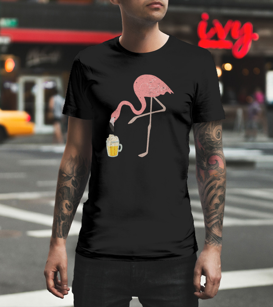 Flamingo Beer Love Bird Drinking T-Shirt