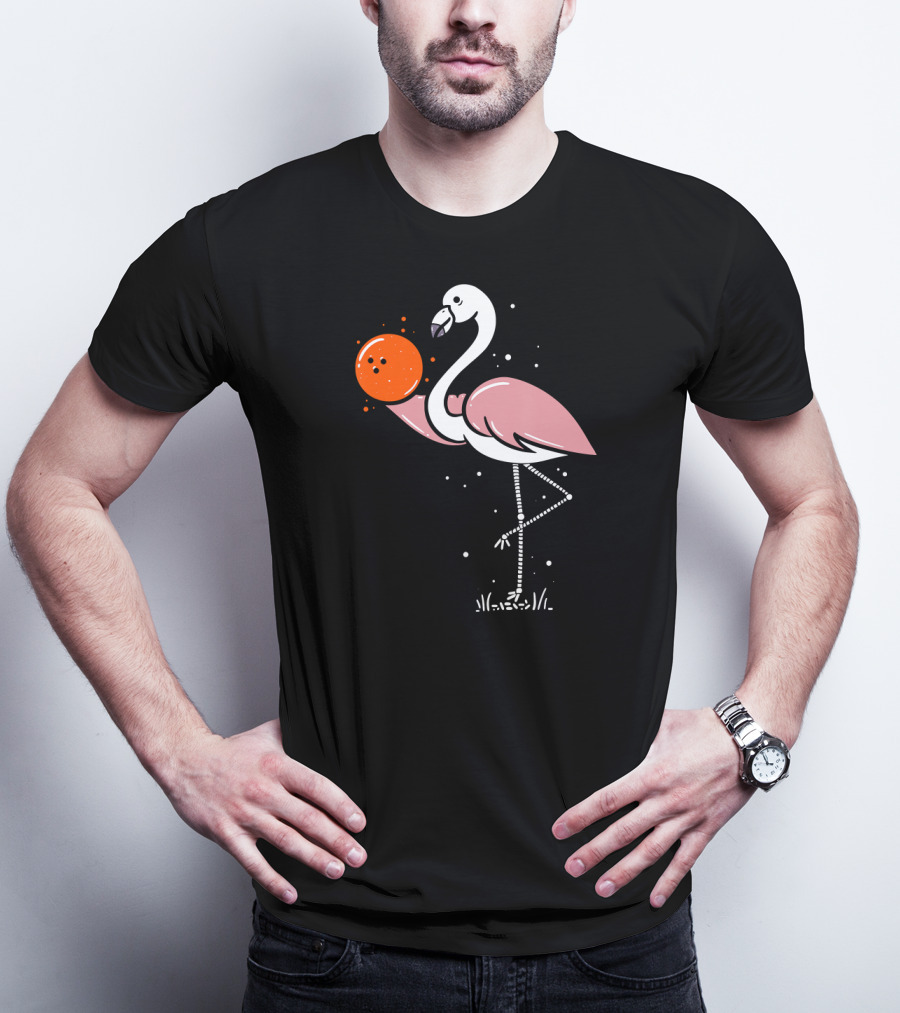 Flamingo Balancing Orange Bowling Ball T-Shirt