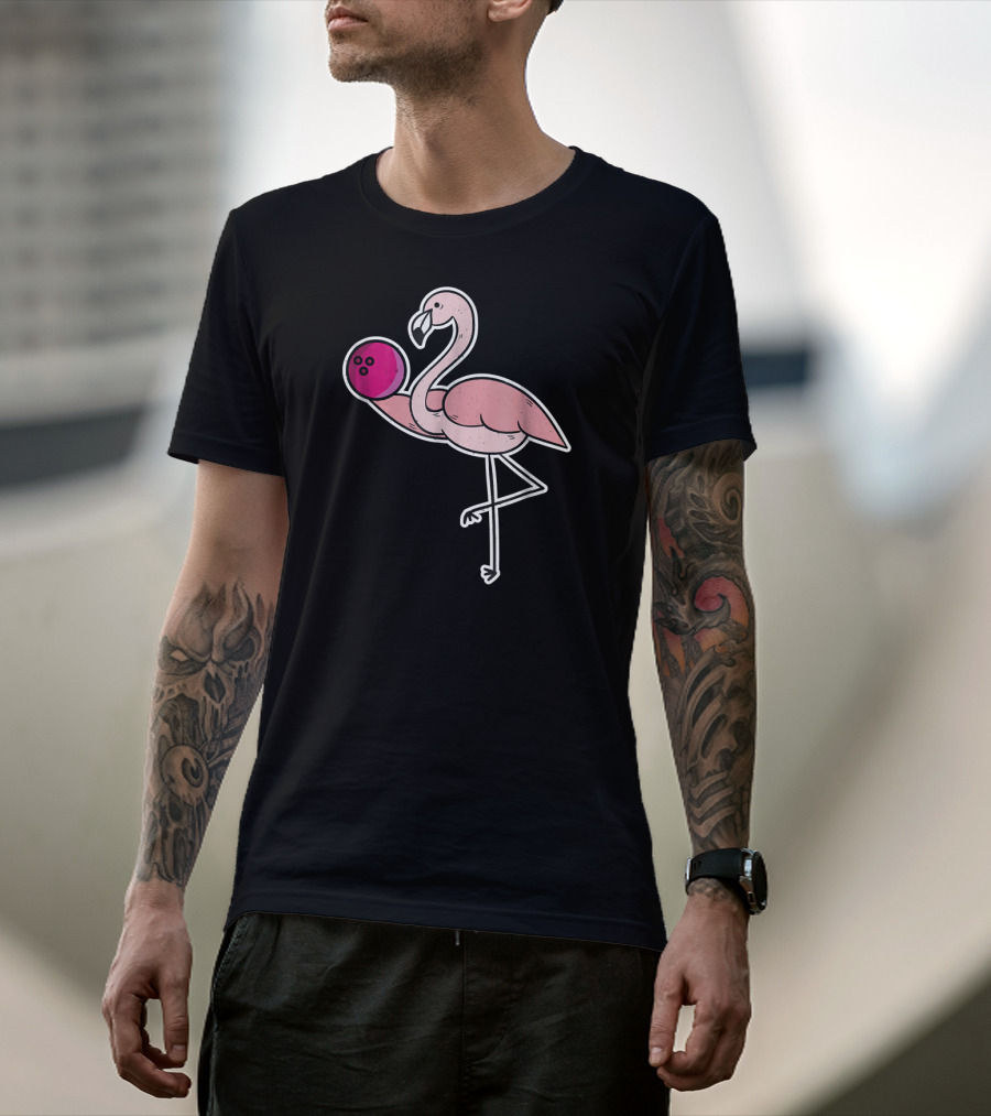 Flamingo Pink Bowling Ball Funny Bowl Flamingo T-Shirt