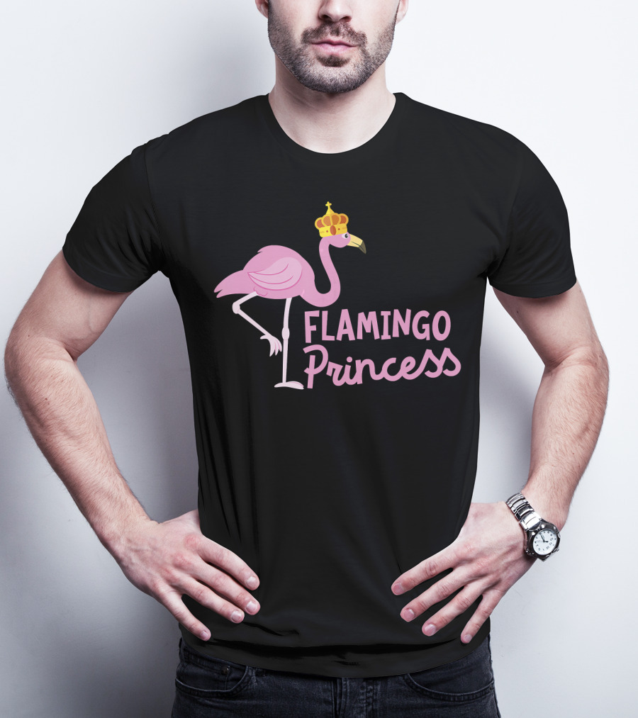 Flamingo Princess With Crown And Pink Bird Wading T-Shirt