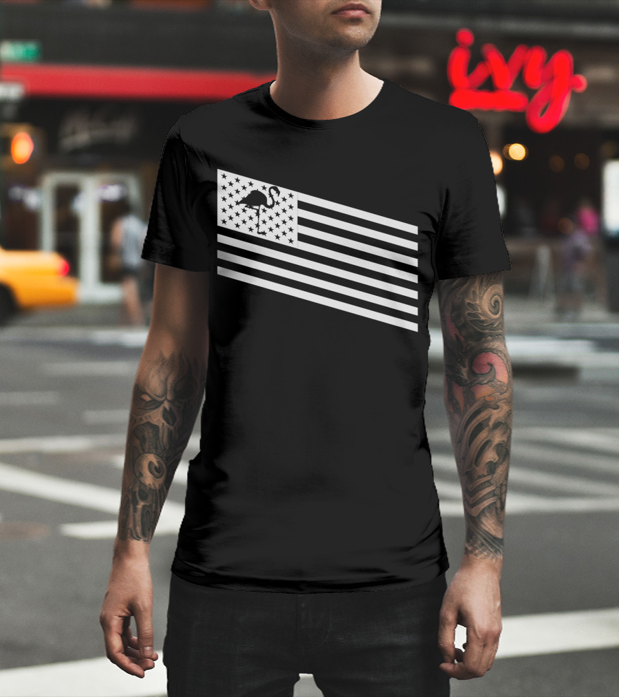 Flamingo Stars And Stripes USA Flag Wading T-Shirt