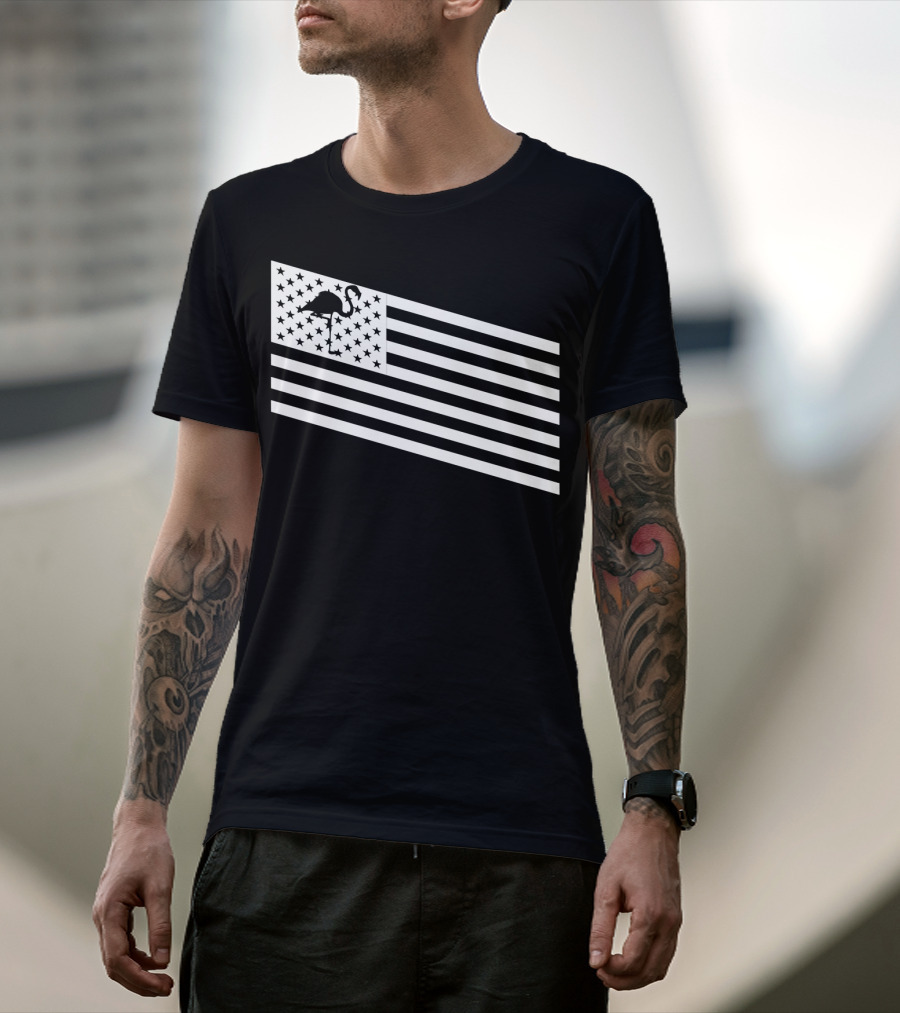 Flamingo Stars And Stripes USA Flag Wading T-Shirt