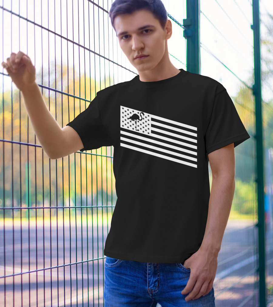 Flamingo Stars And Stripes USA Flag Wading T-Shirt