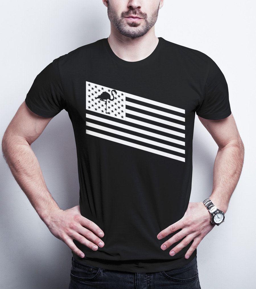 Flamingo Stars And Stripes USA Flag Wading T-Shirt