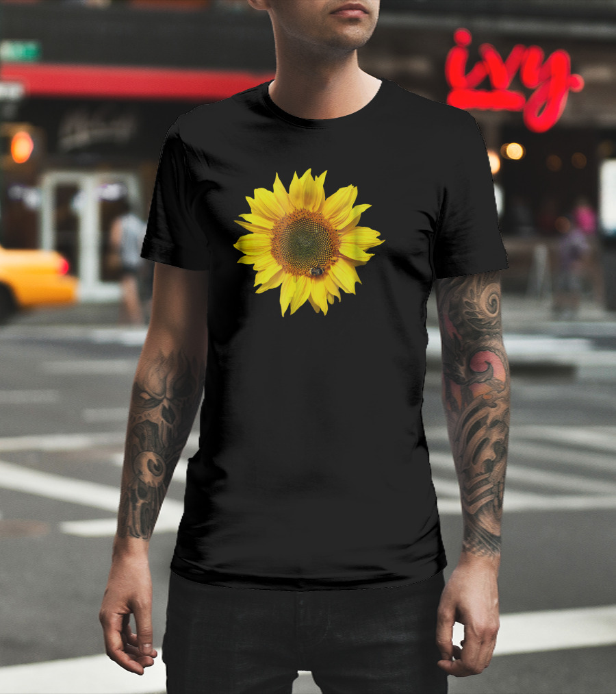 Sunflower With Bee On Petal Flower Nice T-Shirt