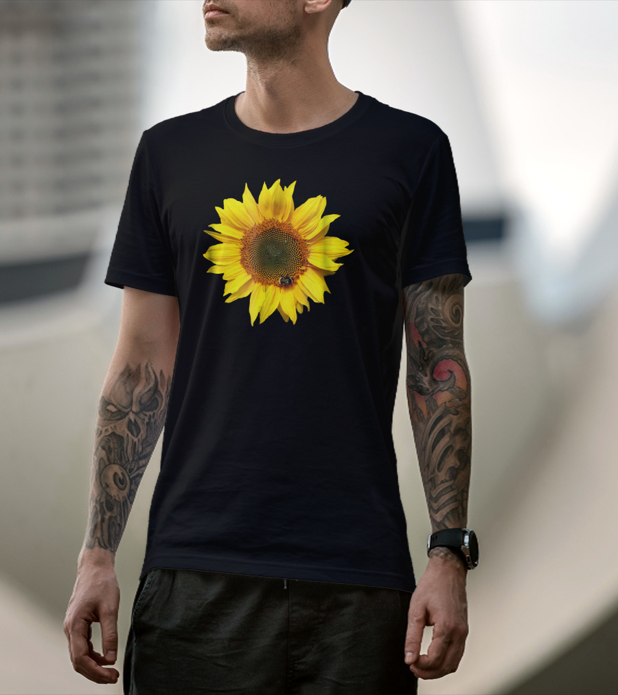 Sunflower With Bee On Petal Flower Nice T-Shirt