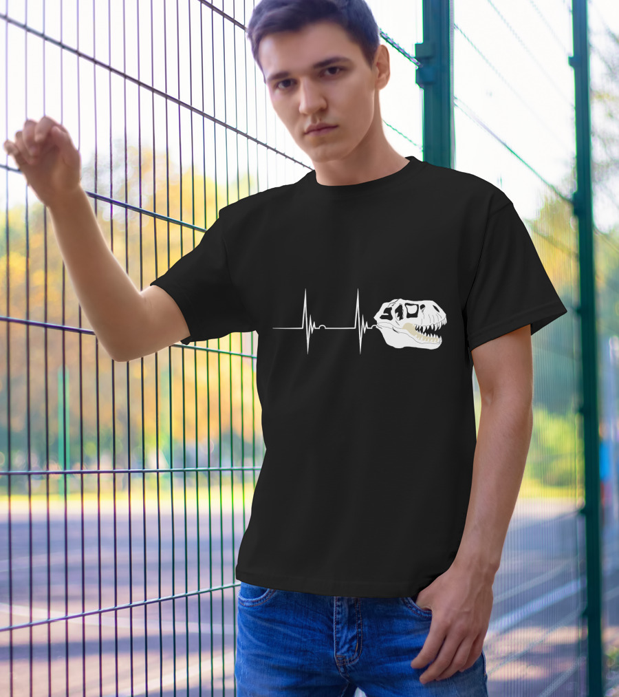 Fossil Heartbeat Hunter T-Rex Skull Dino T-Shirt