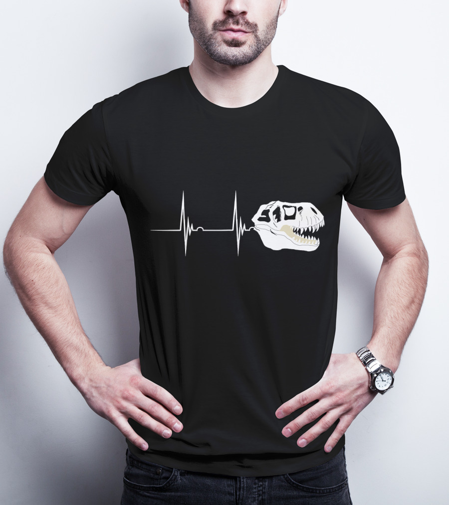 Fossil Heartbeat Hunter T-Rex Skull Dino T-Shirt
