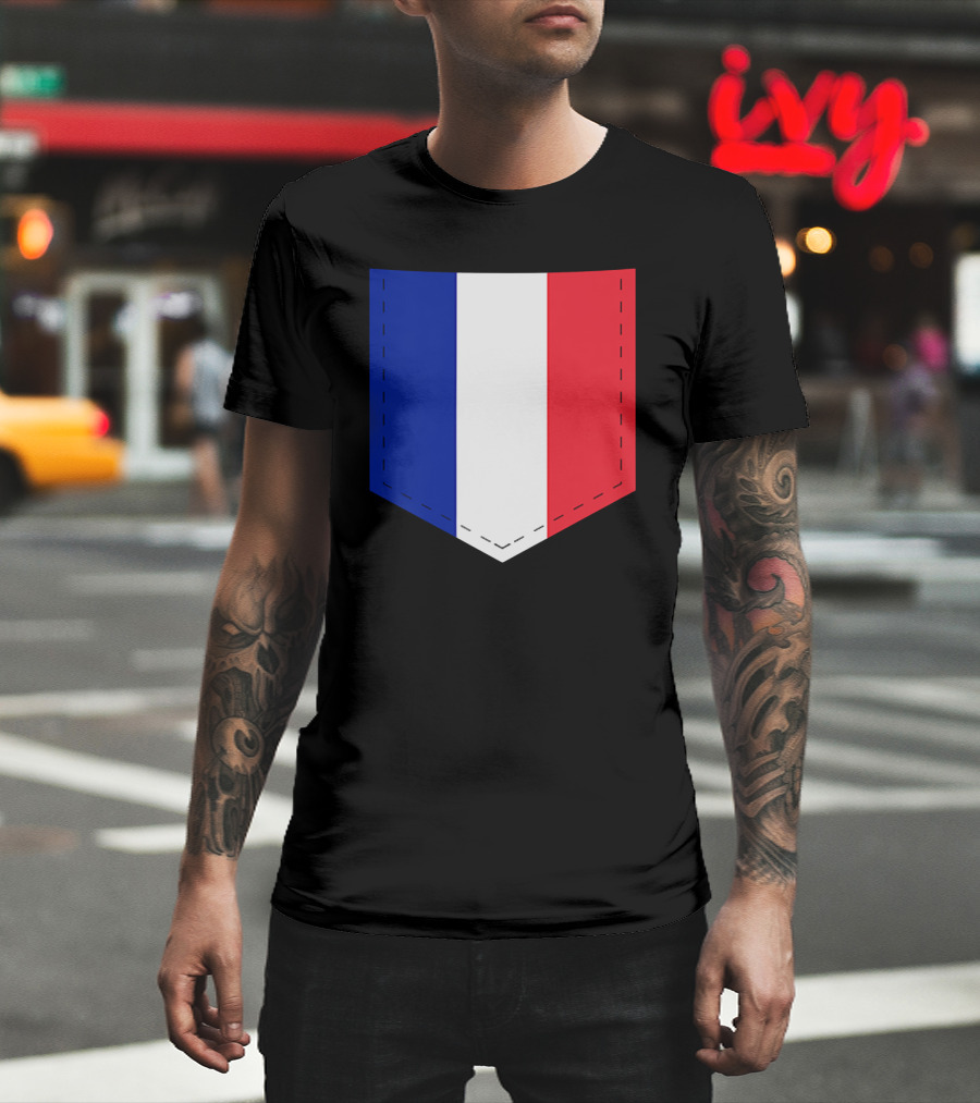 French Flag Blue White Red Pocket T-Shirt