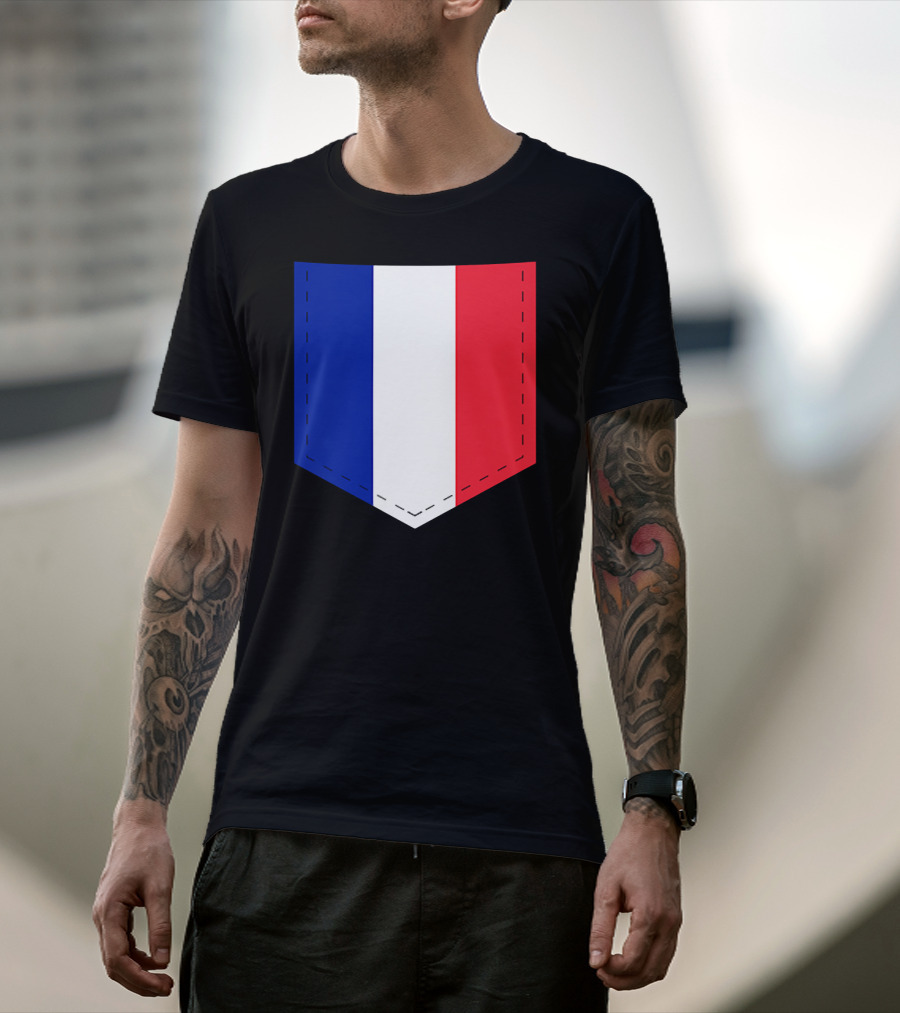 French Flag Blue White Red Pocket T-Shirt
