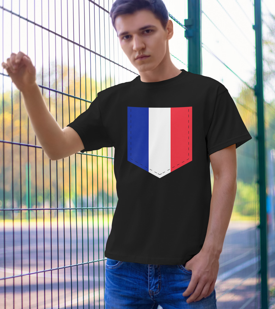 French Flag Blue White Red Pocket T-Shirt