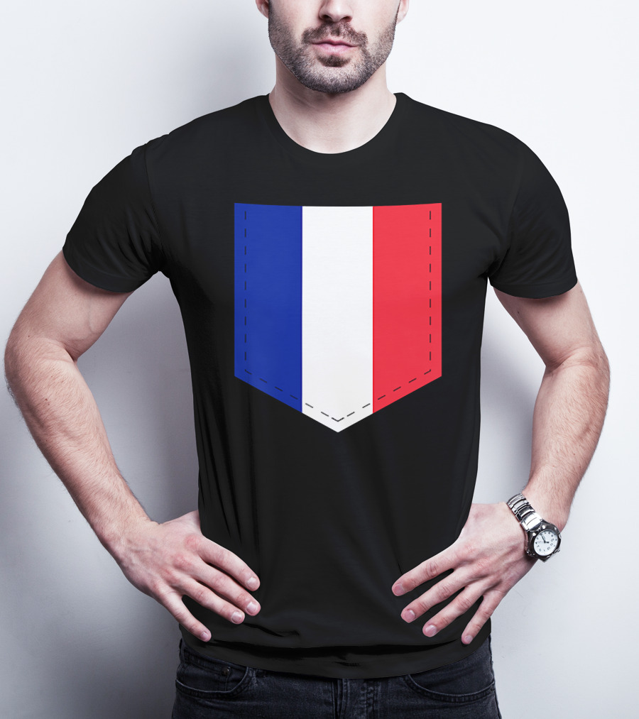 French Flag Blue White Red Pocket T-Shirt