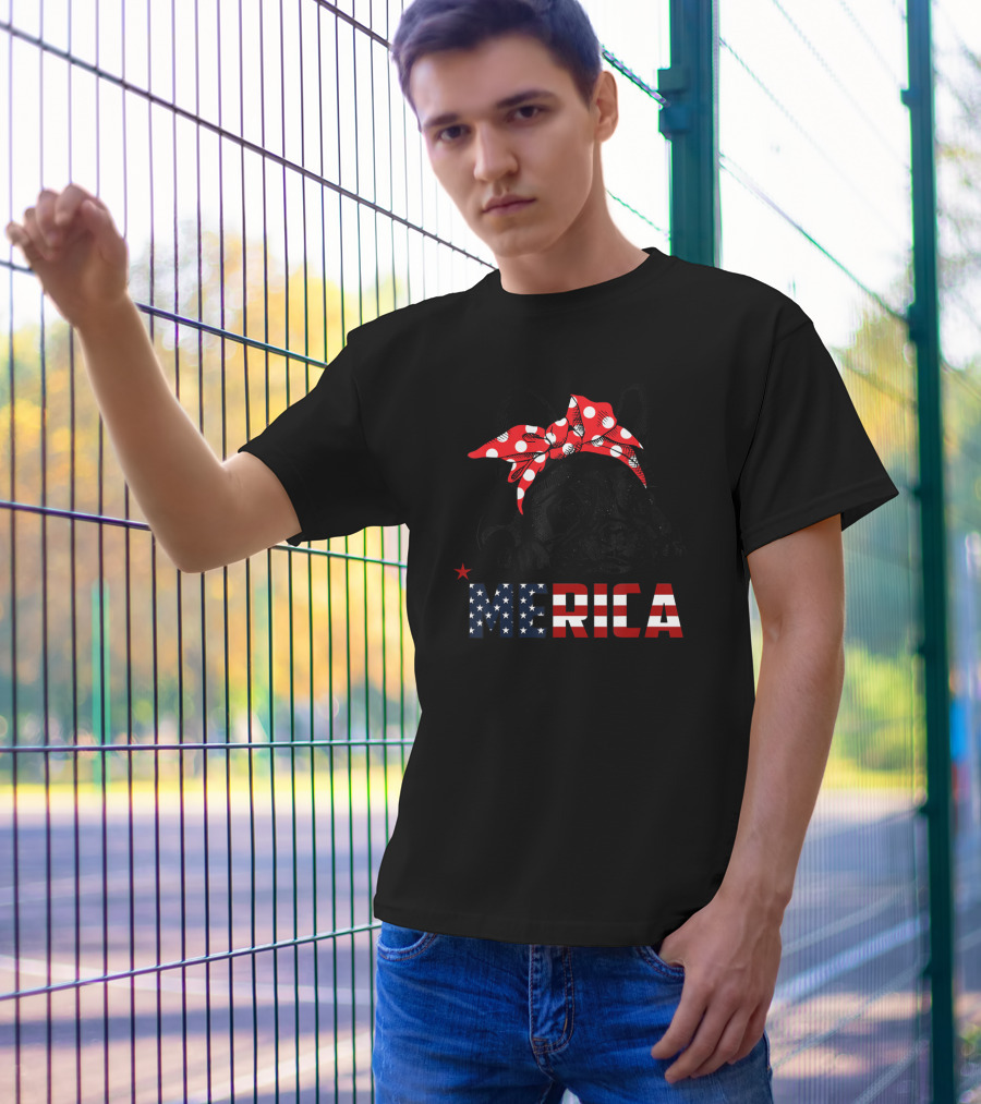French Bulldog Merica American Flag Bow T-Shirt