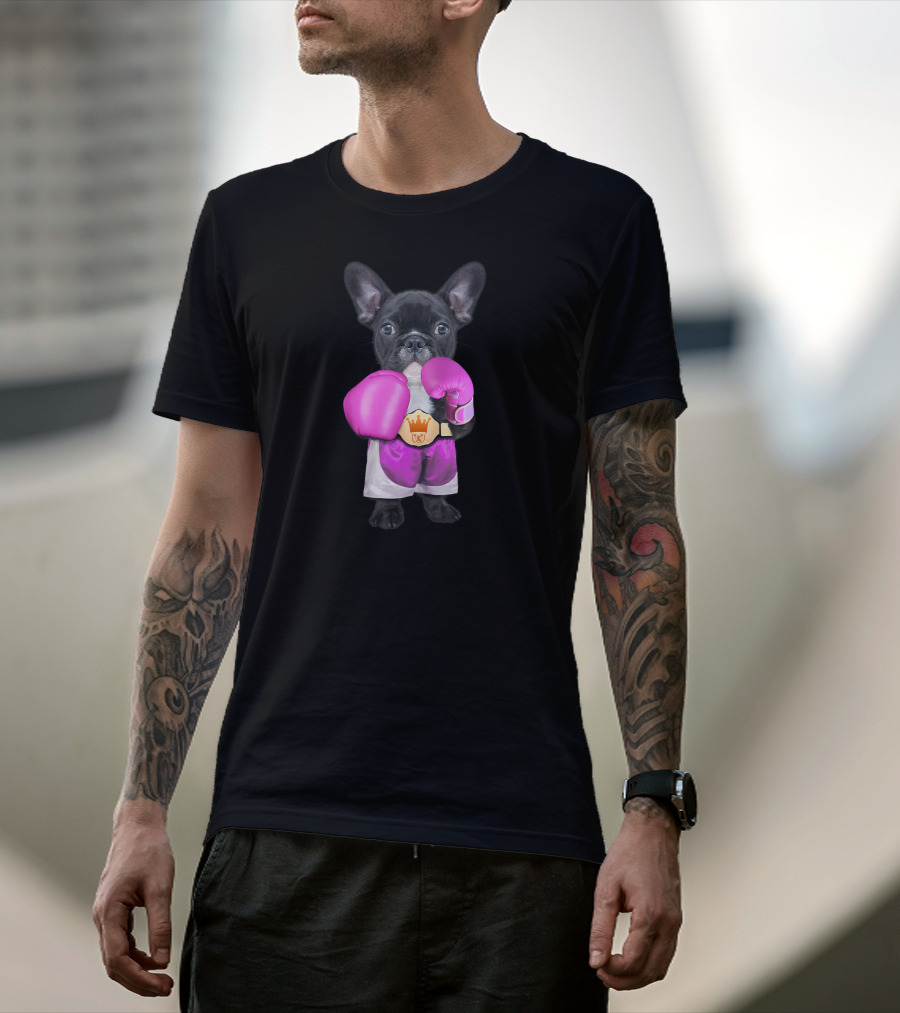 French Bulldog Wearing Boxing Gloves Champion Belt T-Shirt