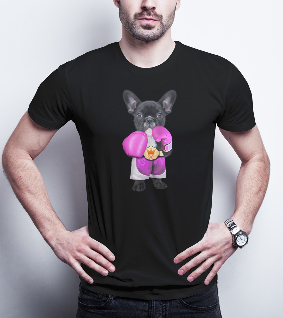 French Bulldog Wearing Boxing Gloves Champion Belt T-Shirt