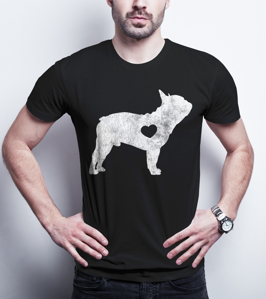 French Bulldog Love Heart Silhouette Frenchie T-Shirt