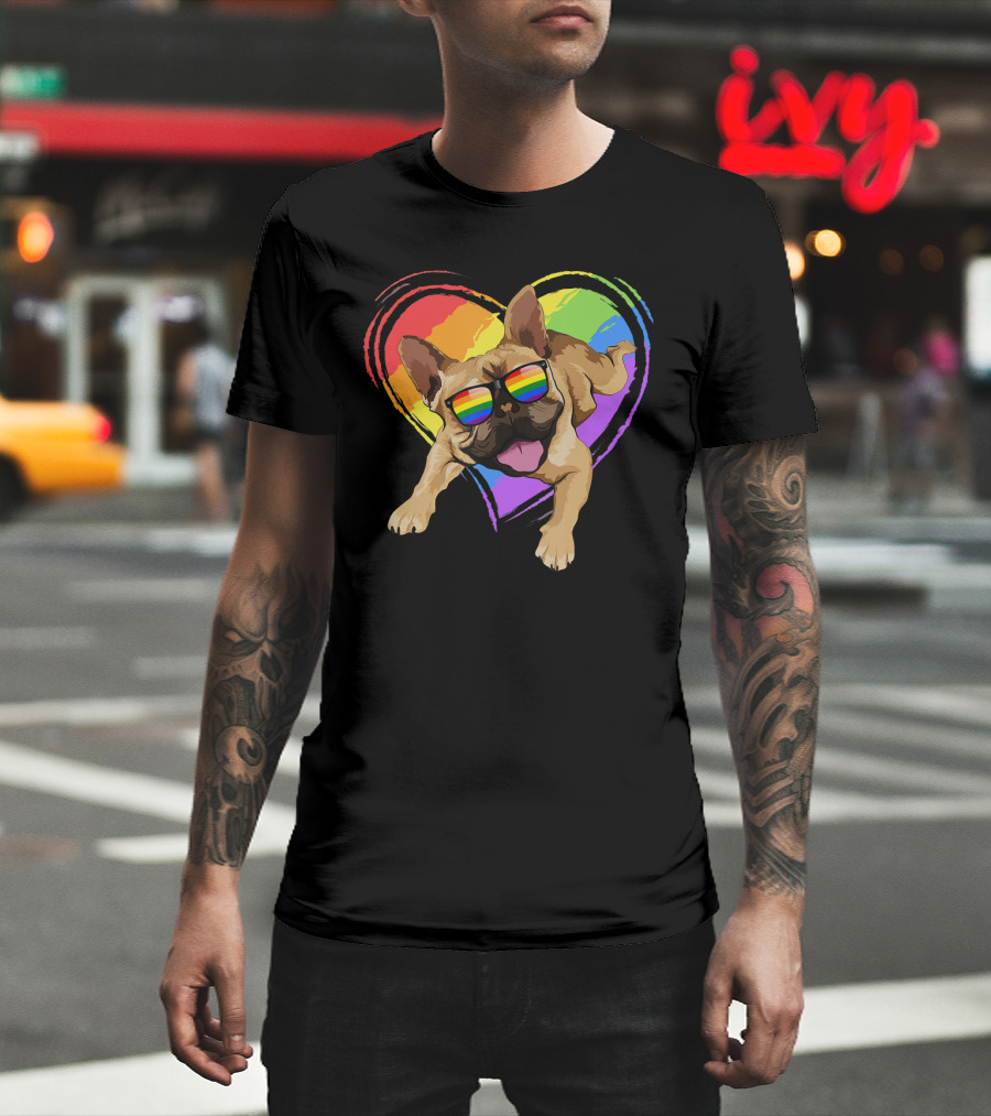 French Bulldog Rainbow Heart Pride LGB T-Shirt