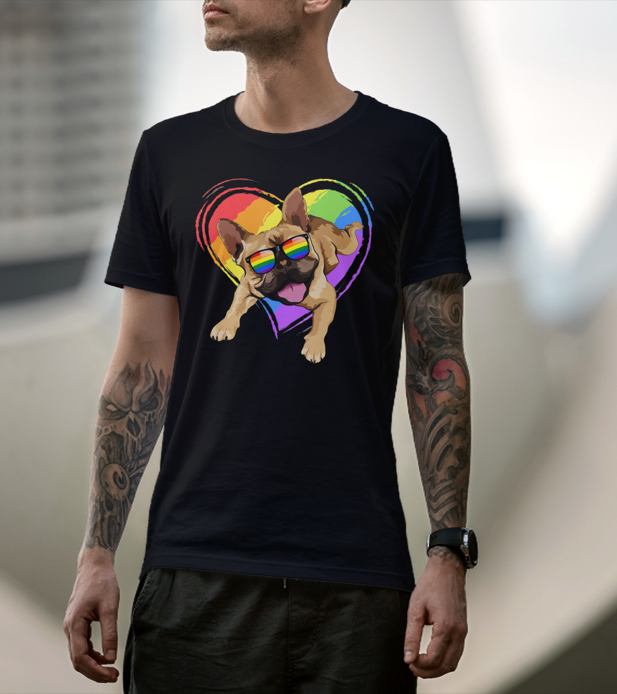 French Bulldog Rainbow Heart Pride LGB T-Shirt