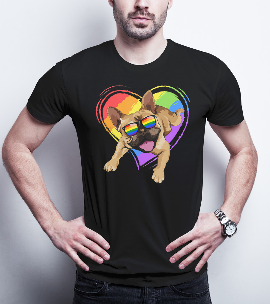 French Bulldog Rainbow Heart Pride LGB T-Shirt