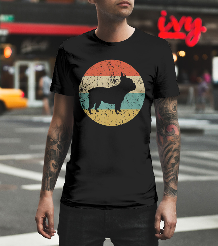 French Bulldog Silhouette Retro Circle T-Shirt