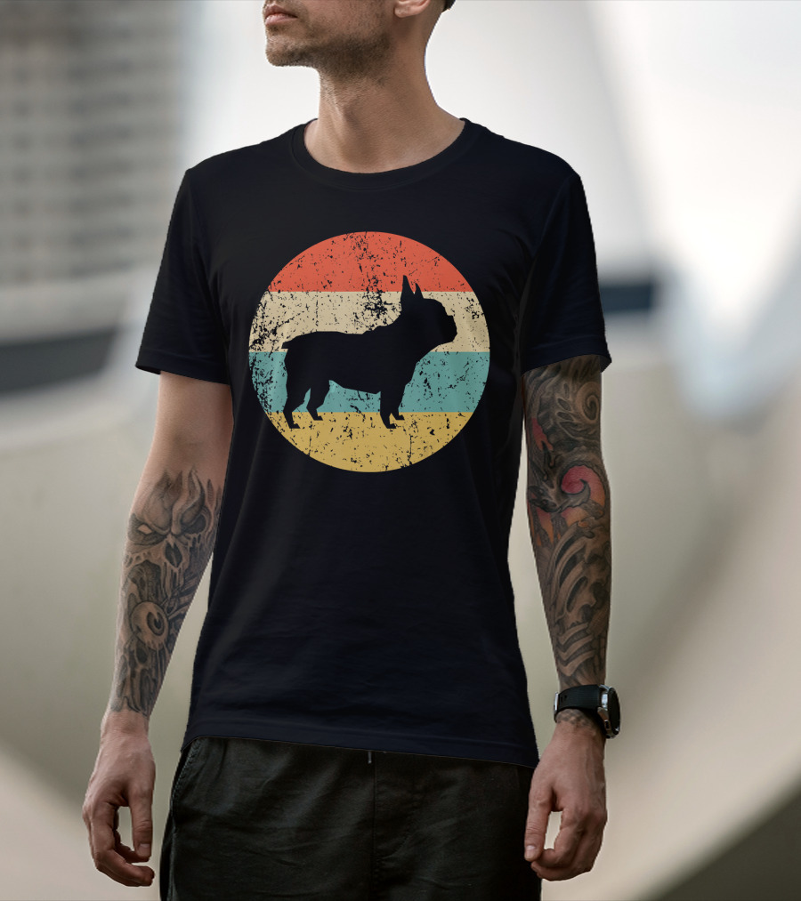 French Bulldog Silhouette Retro Circle T-Shirt