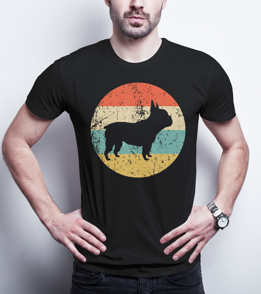 French Bulldog Silhouette Retro Circle T-Shirt