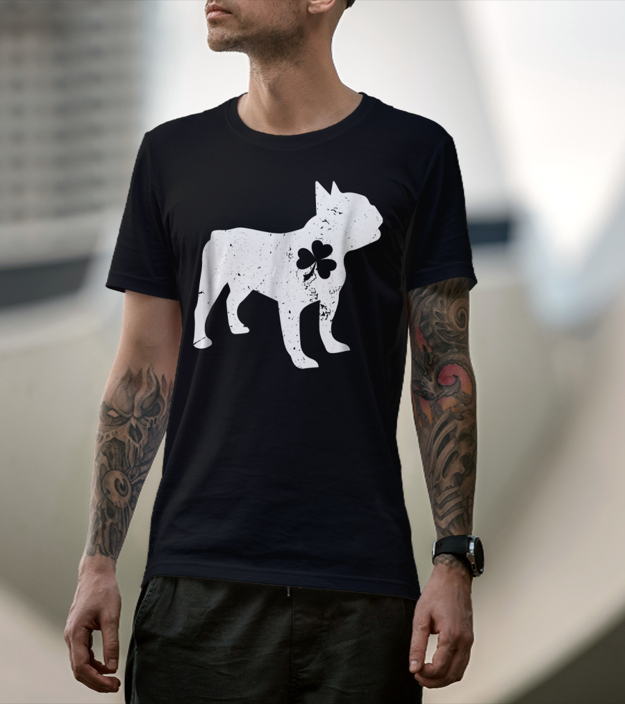 French Bulldog With Shamrock For St Patrick's Day T-Shirt