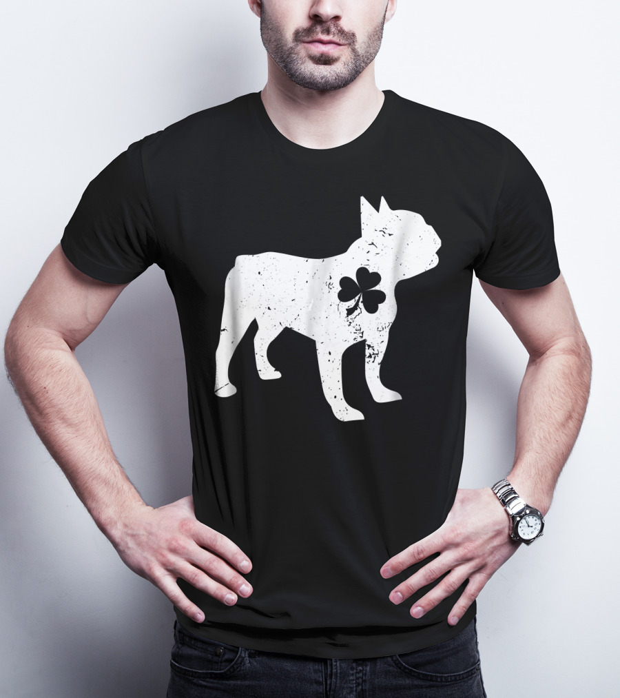 French Bulldog With Shamrock For St Patrick's Day T-Shirt