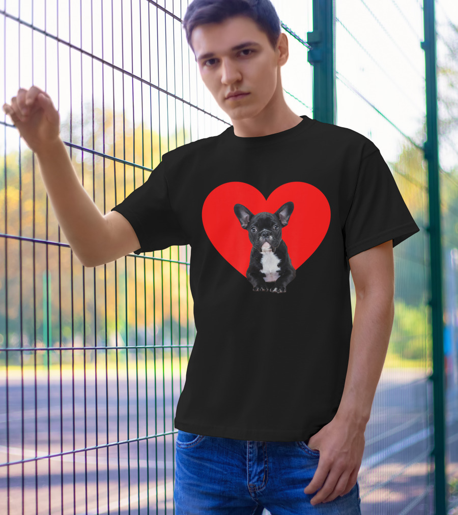 French Bulldog Puppy Inside Red Heart Shape T-Shirt
