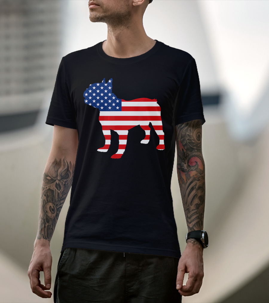 French Bulldog American Flag Fourth Of July USA T-Shirt