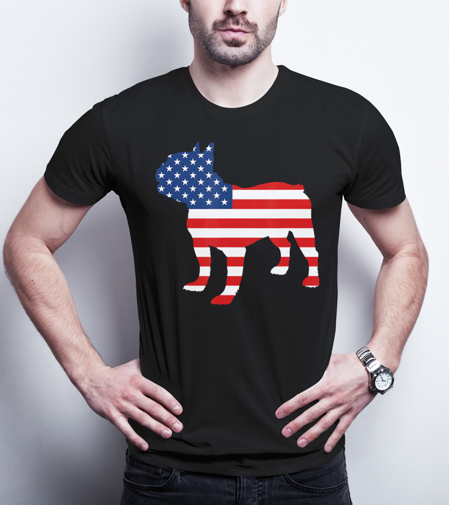 French Bulldog American Flag Fourth Of July USA T-Shirt