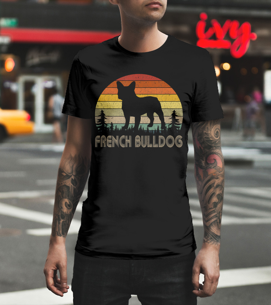 French Bulldog Vintage Dog 70's Retro Sunset T-Shirt