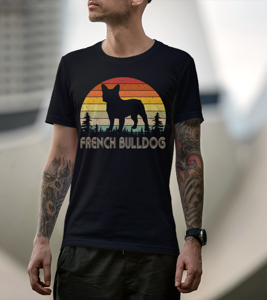 French Bulldog Vintage Dog 70's Retro Sunset T-Shirt