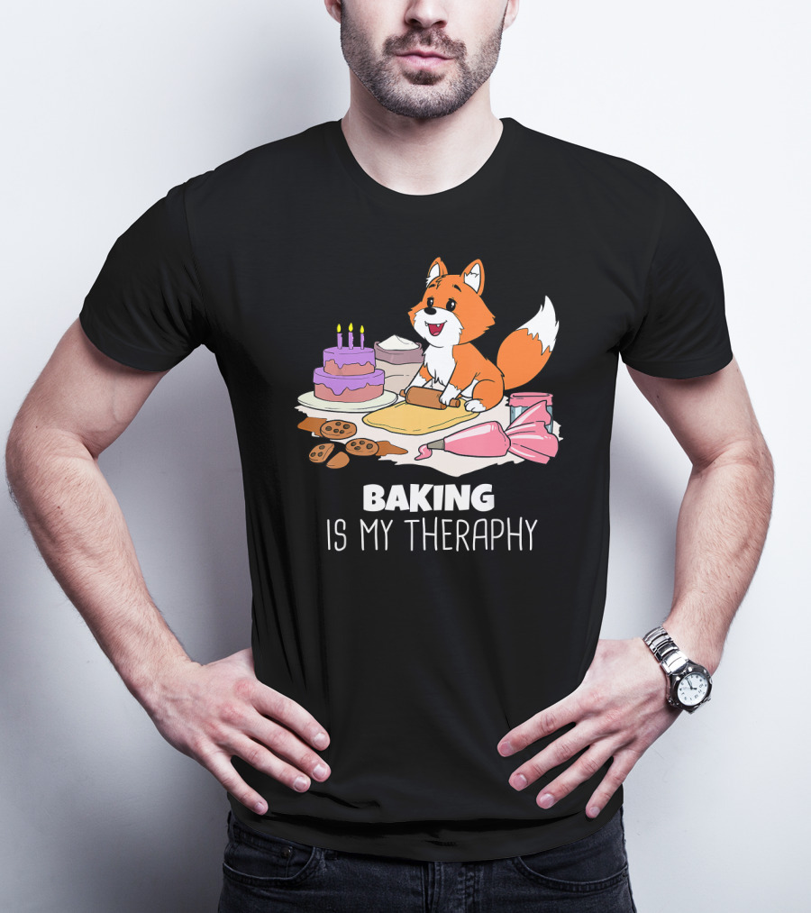 Funny Fox Baking Is My Therapy Doug T-Shirt
