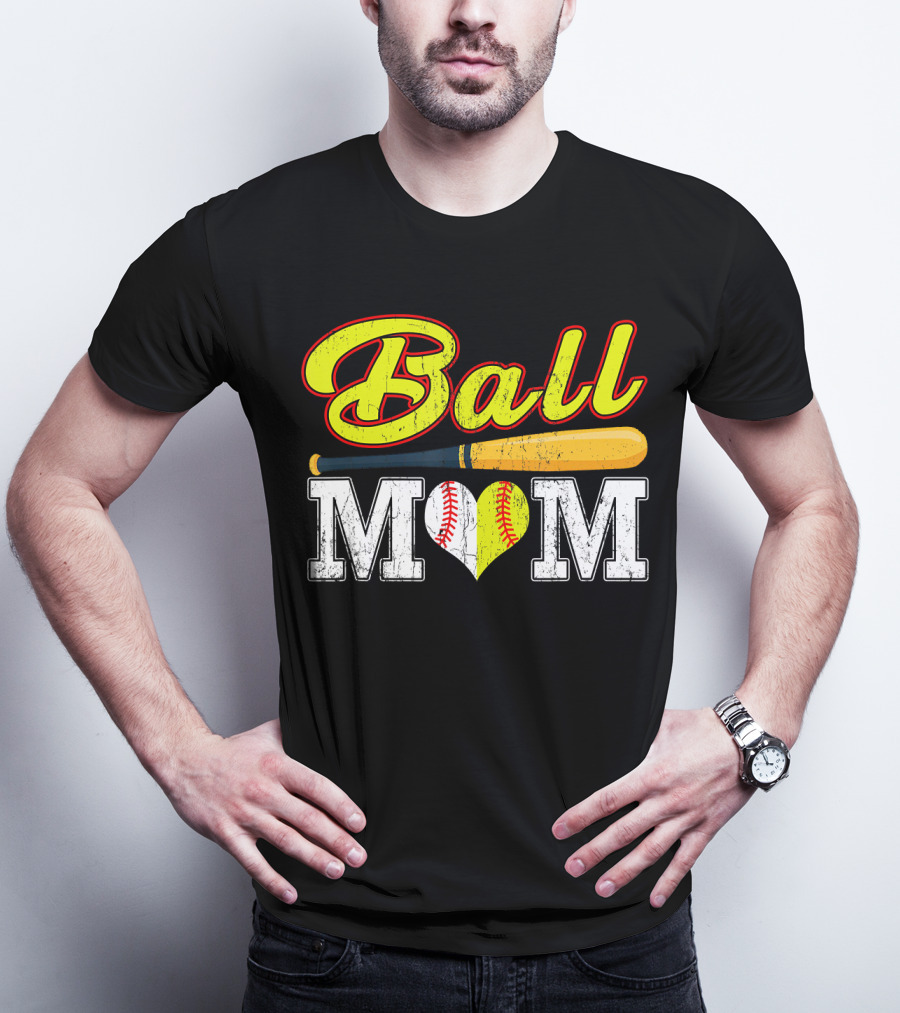 Ball Mom Softball Baseball Heart Bat T-Shirt