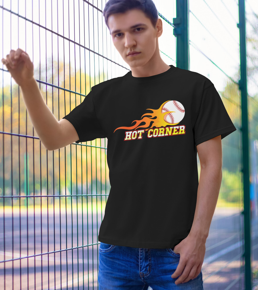 Funny Baseball Slang Hot Corner Flame Baseball T-Shirt