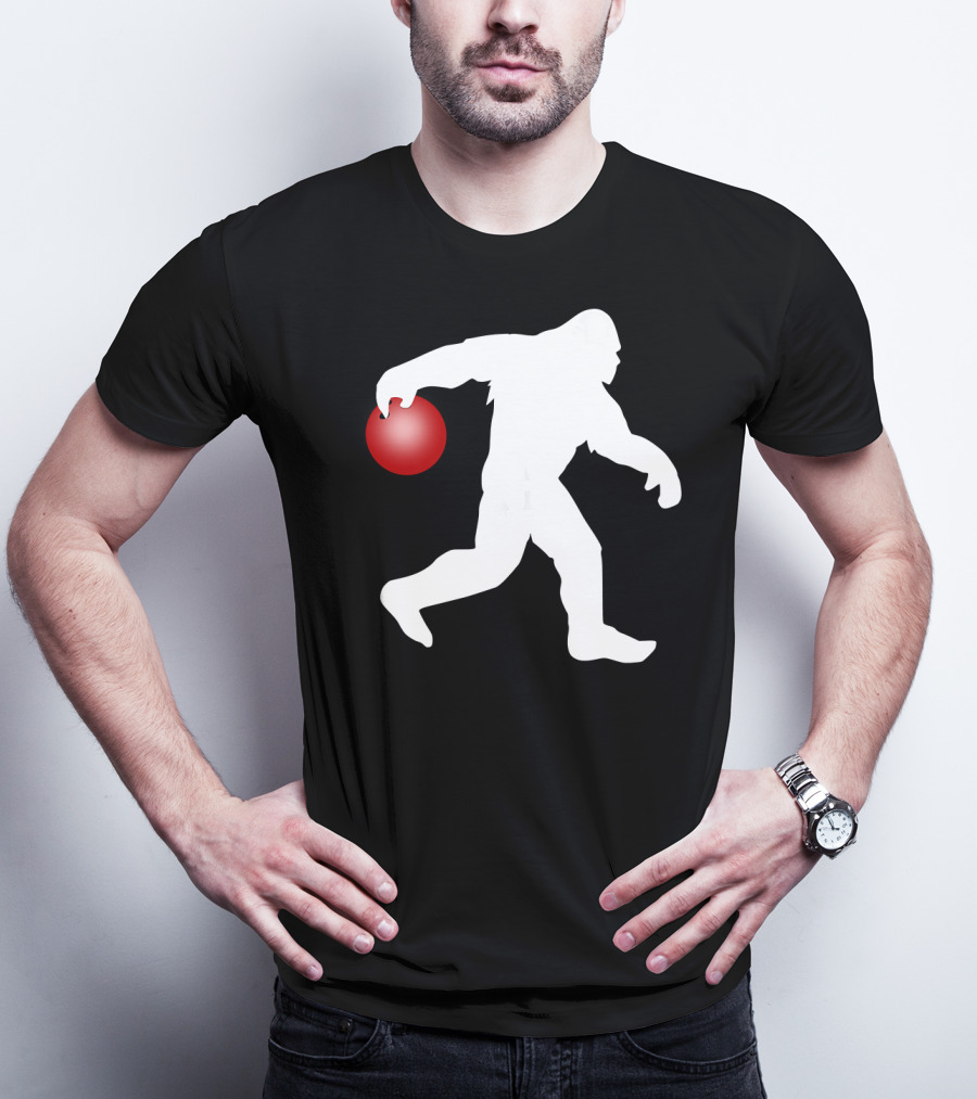 Bigfoot Bowling Silhouette With Red Bowling Ball T-Shirt