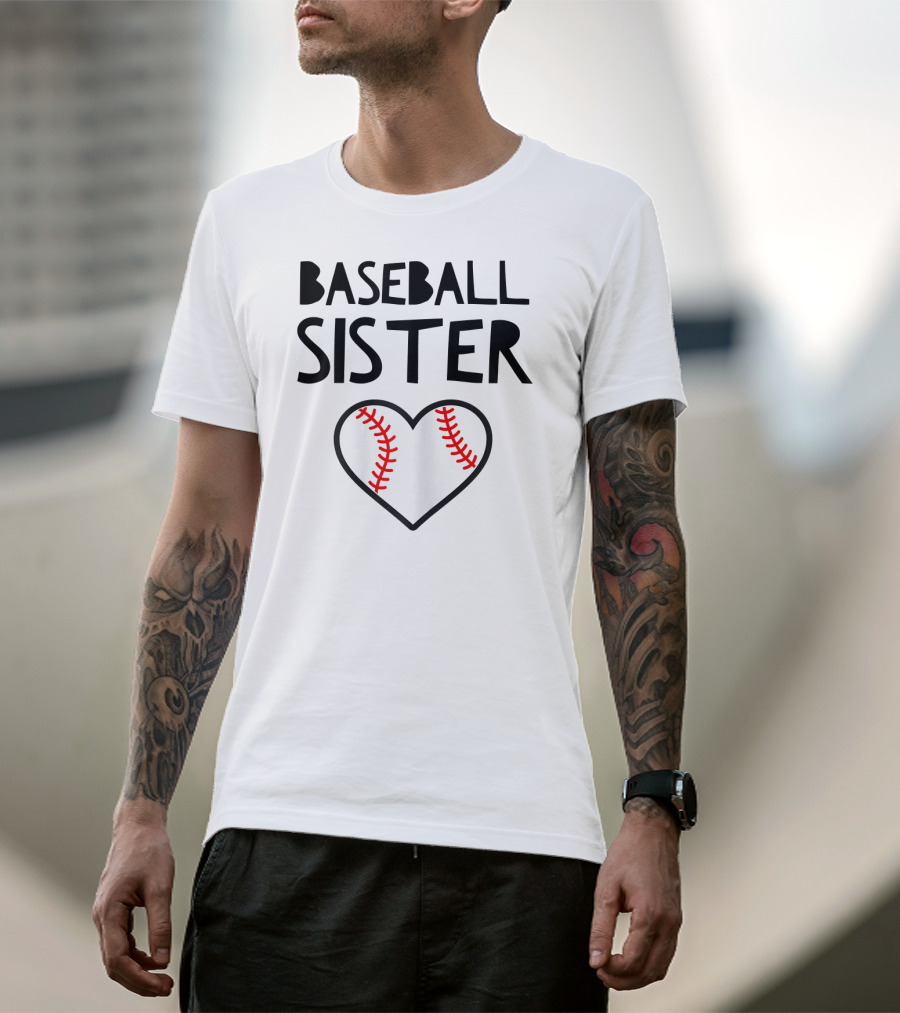 Baseball Sister Heart Baseball Stitches T-Shirt