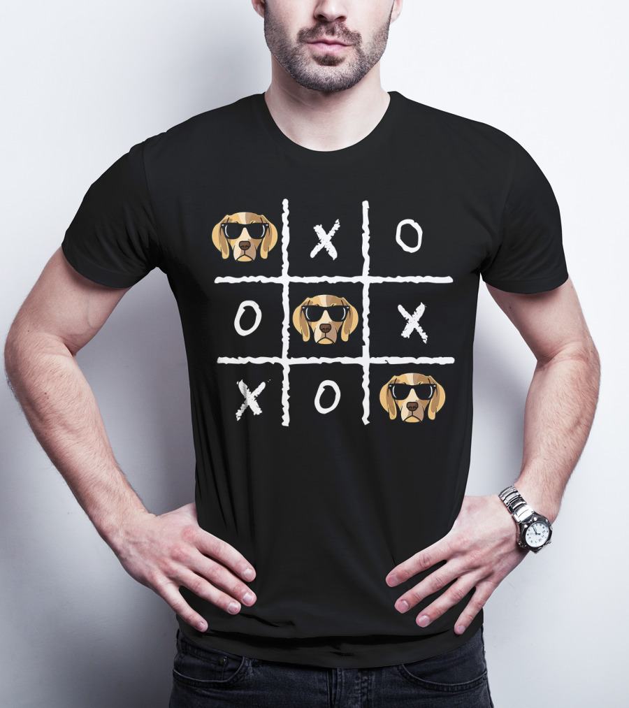 Tic Tac Toe Funny Vintage Nostalgic Beagle Dog Sunglasses T-Shirt