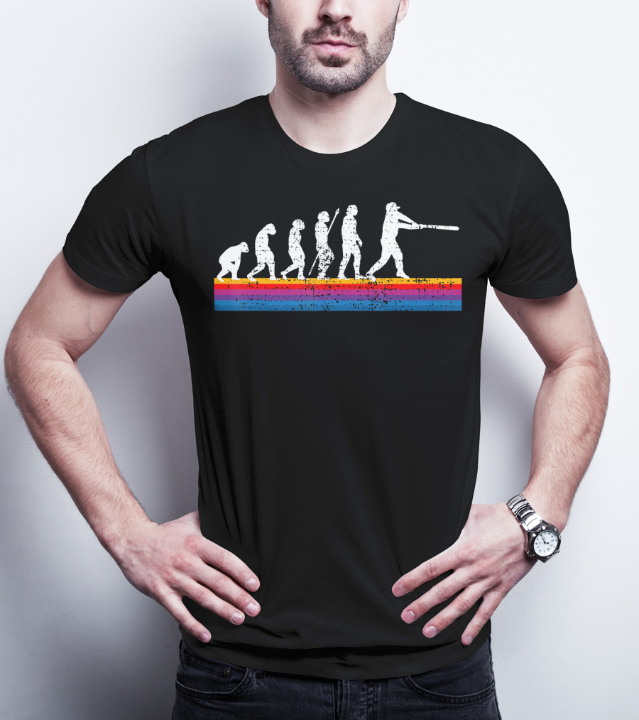 Funny Vintage Baseball Evolution Silhouette Retro Stripes T-Shirt