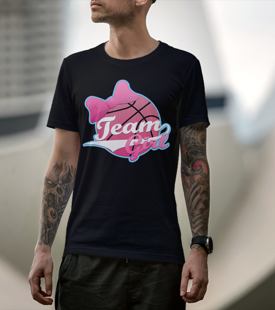 Gender Reveal Party Team Pink Girl Basketball Bow T-Shirt