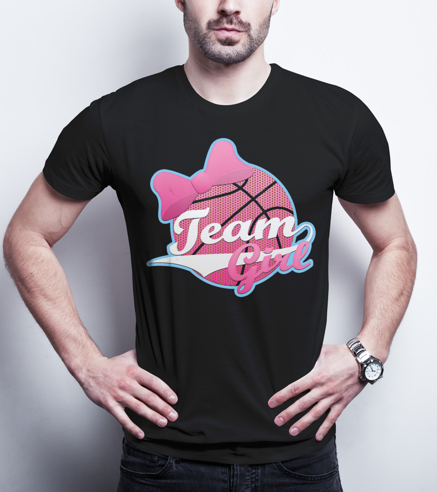 Gender Reveal Party Team Pink Girl Basketball Bow T-Shirt