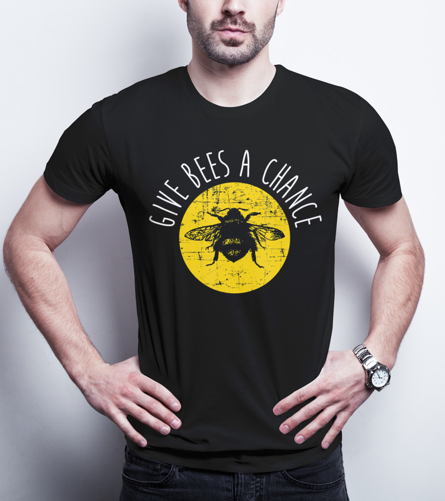 Give Bees A Chance Funny Cute Vegan Yellow Circle Bee T-Shirt